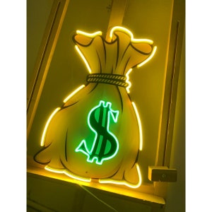 Money Bag Led Sign, Money Bag Neon Sign, Wall Decor, Money Bag Art Sign ...