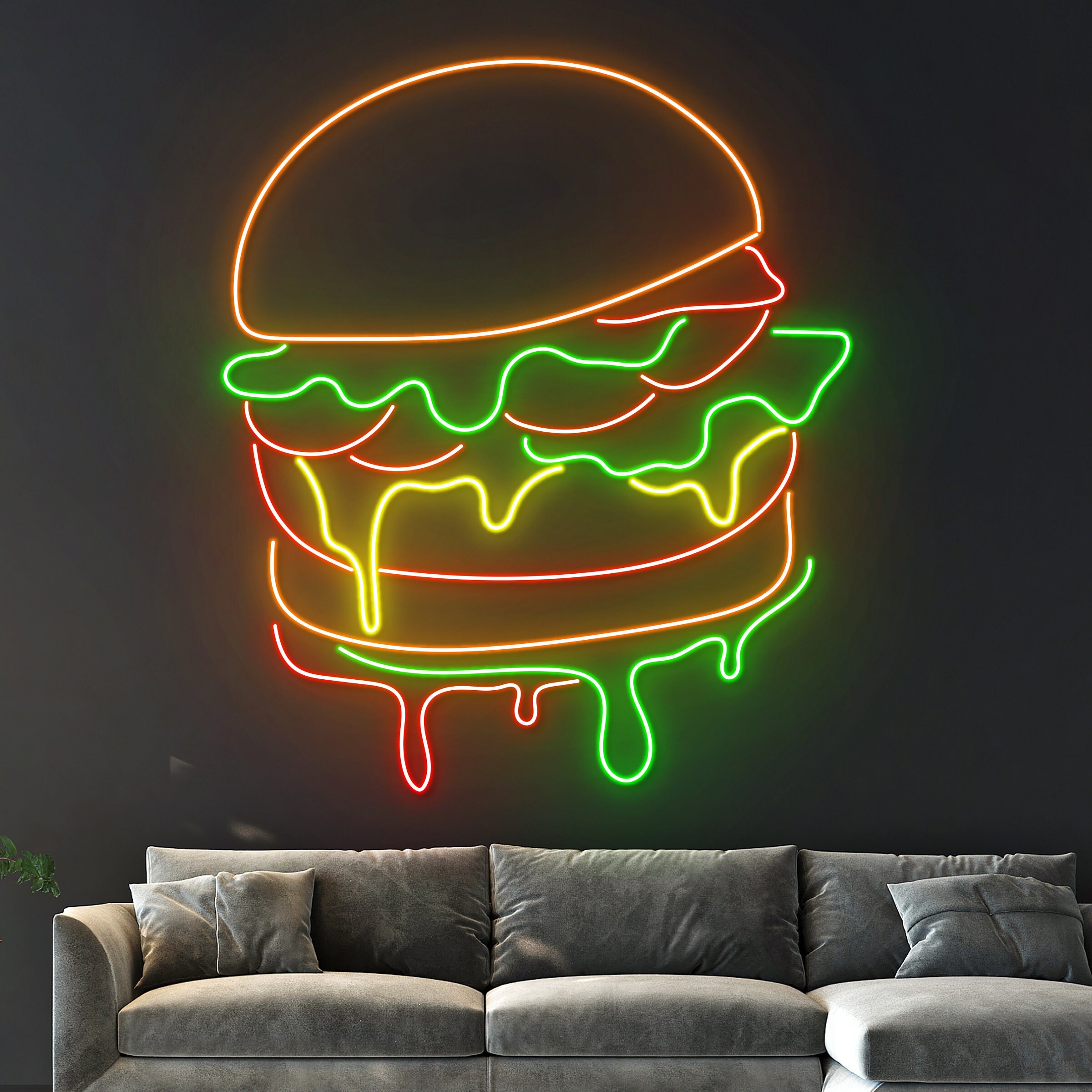 Burger Neon Sign, Burger Neon Light, Burger Led Light, Fast Food Led ...