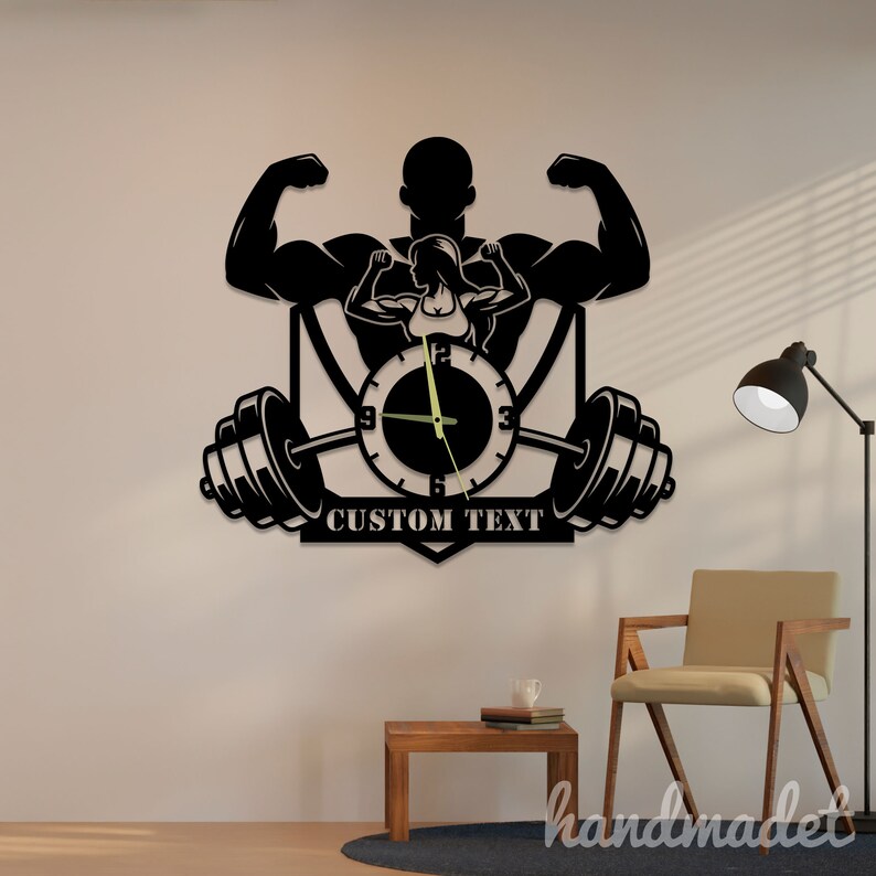 Bodybuilding Wall Clock Unique, Gym Fitness Round Wall Clock ...
