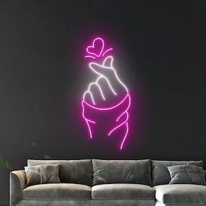 Finger Heart Hand Neon Sign, Lady Hand Drop Heart Led Sign, Woman Hand ...