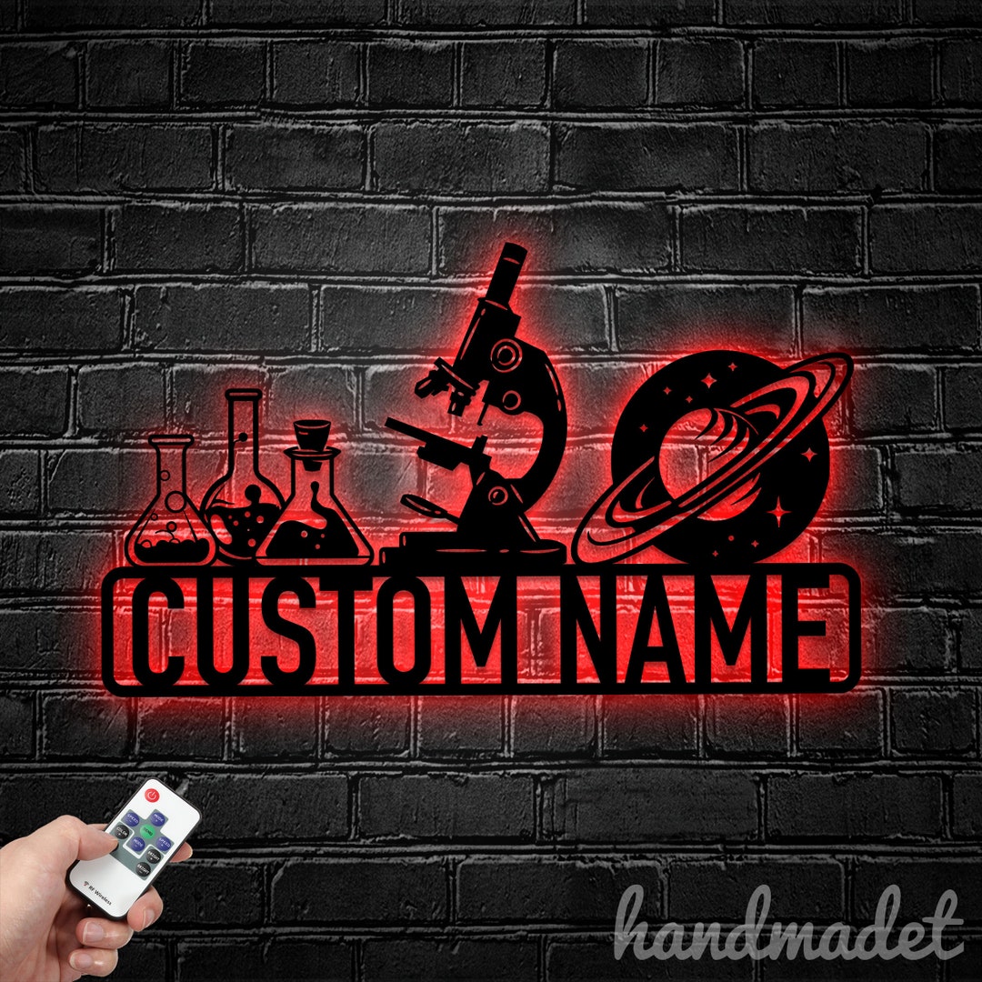 Personalized Science Metal Sign, Microscope Metal Light, Planet Led ...
