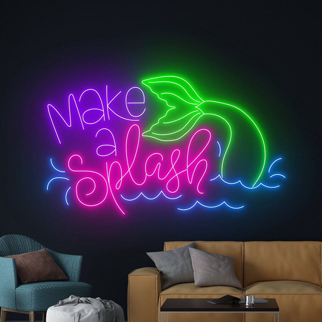 Splash Mermaid Neon Sign, Mermaid Neon Sign, Wall Decor, Nursery Neon ...