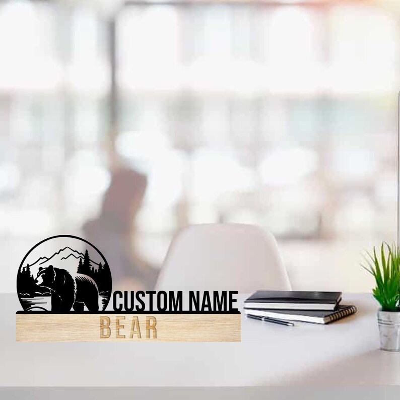 Custom Bear Desk Name Plate, Bear Animal Metal Nameplate for Desk, Desk ...