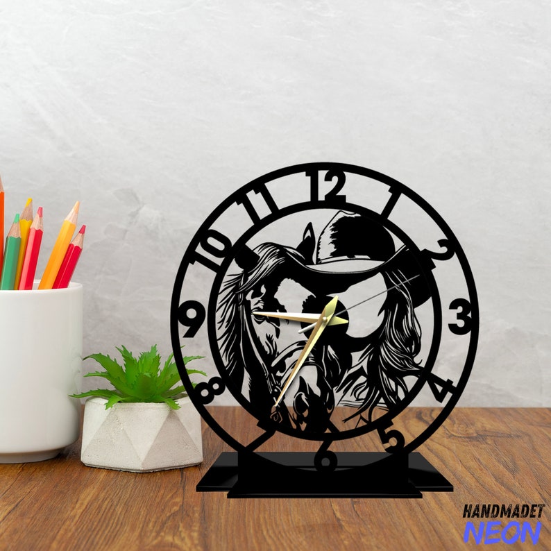 Custom Cowgirl Horse Tabletop Metal Clock, Cowgirl Desktop Clock ...