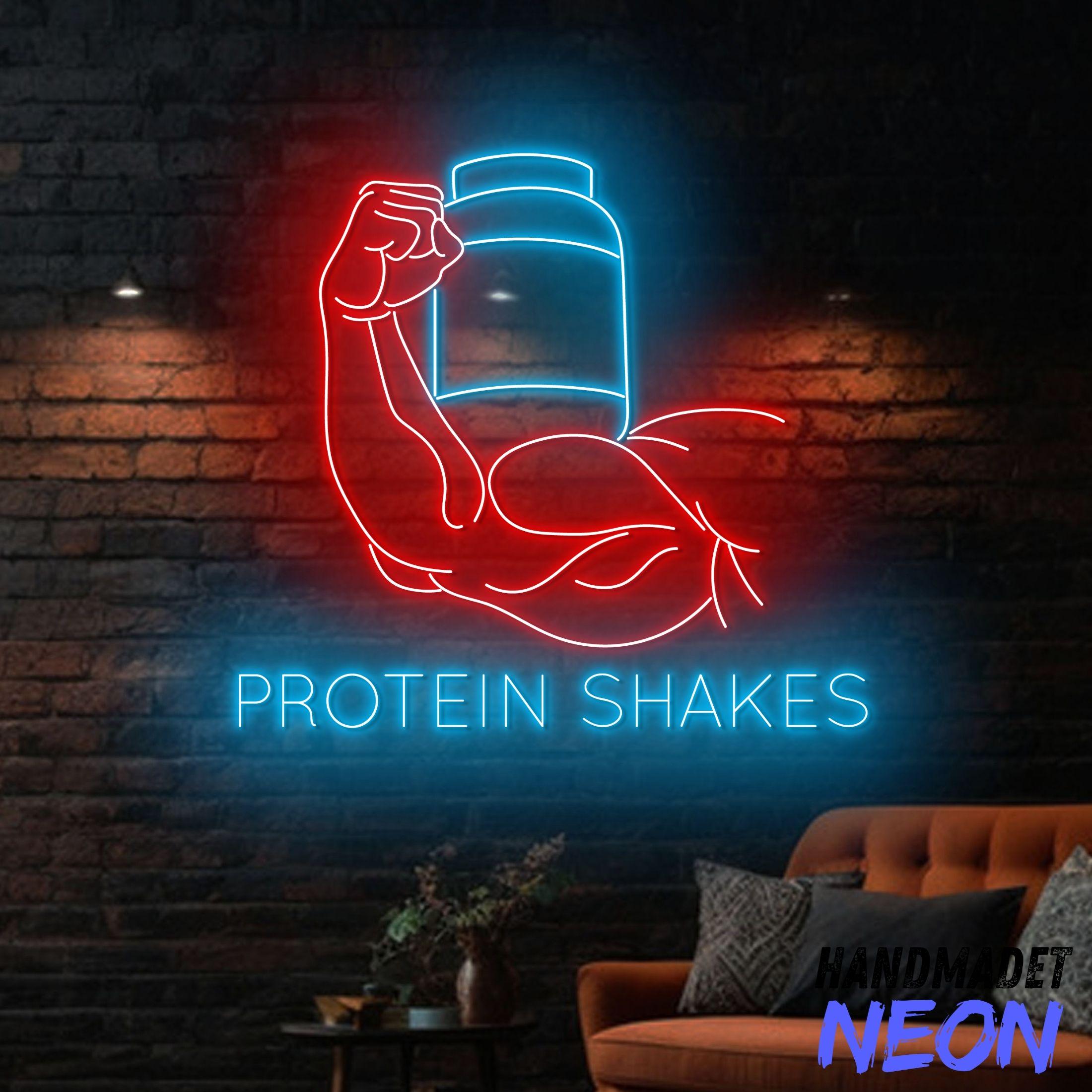 Protein Shakes Neon Sign, Muscular Arm Led Sign, Weightlifting Led ...