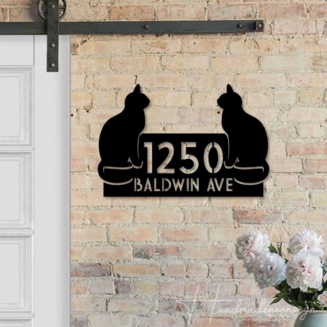 Personalized Cat House Number, Cat Home Number Metal Wall Sign, Cat ...