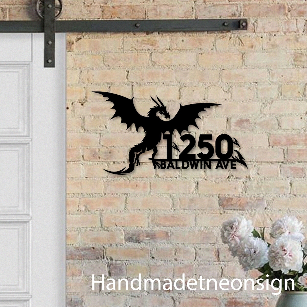 Personalized Dragon House Number, Dragon Home Number Metal Wall Sign ...