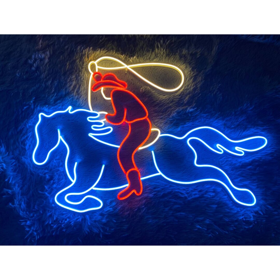 Custom Cowboy Riding Horse Neon Sign, Western Cowboys Rider Neon Light ...