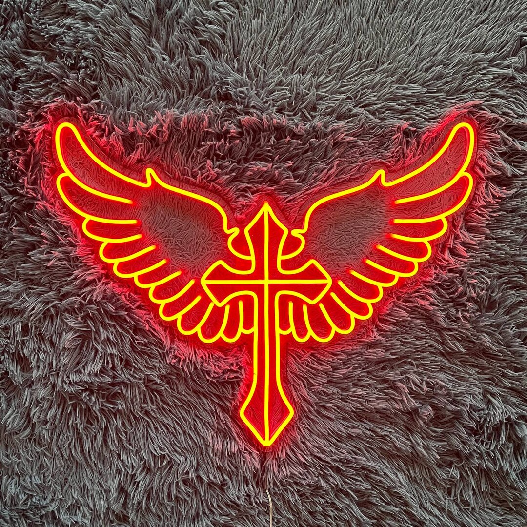 Wings Cross Led Sign, Wings Cross Jesus Neon Sign, Wall Decor, Cross ...