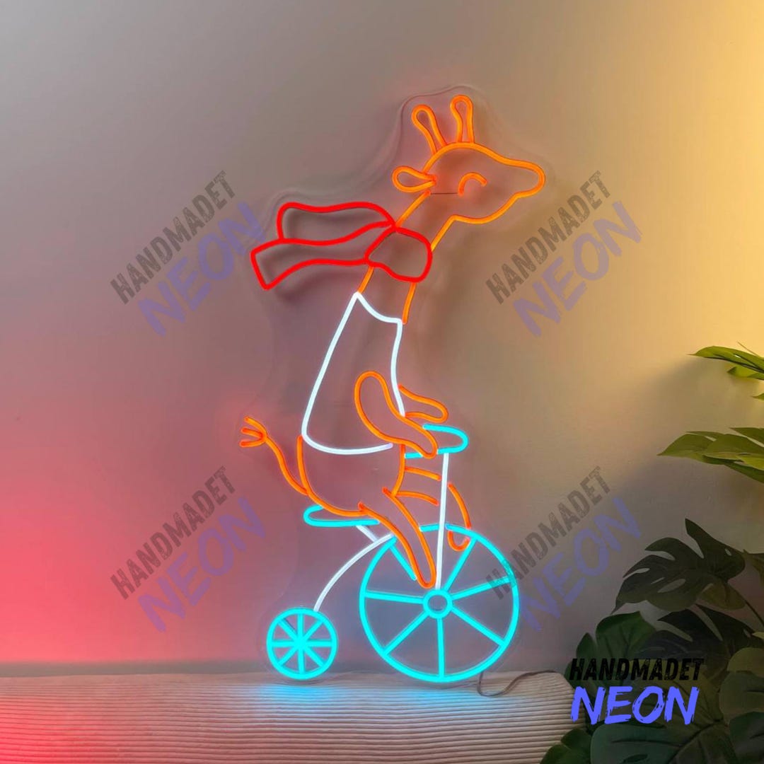 Giraffe Riding Bicycle Neon Sign, Giraffe Led Sign, Giraffe Biker Led ...