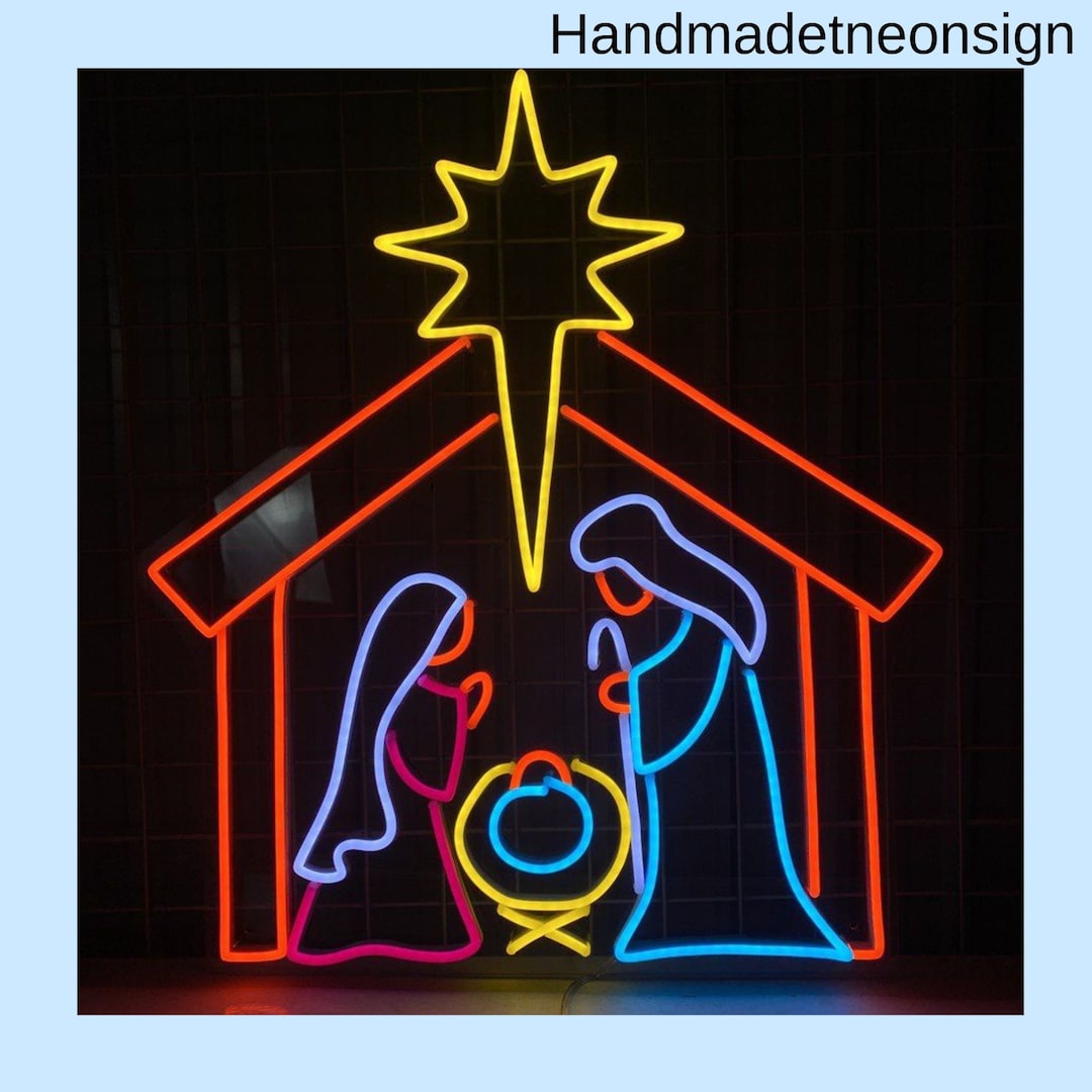 Nativity Scene Neon Sign, Holy Family Led Sign, Silent Night Neon Light ...