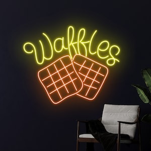 Waffles Neon Sign, Waffles Led Sign, Waffle Led Light, Baking Baker ...