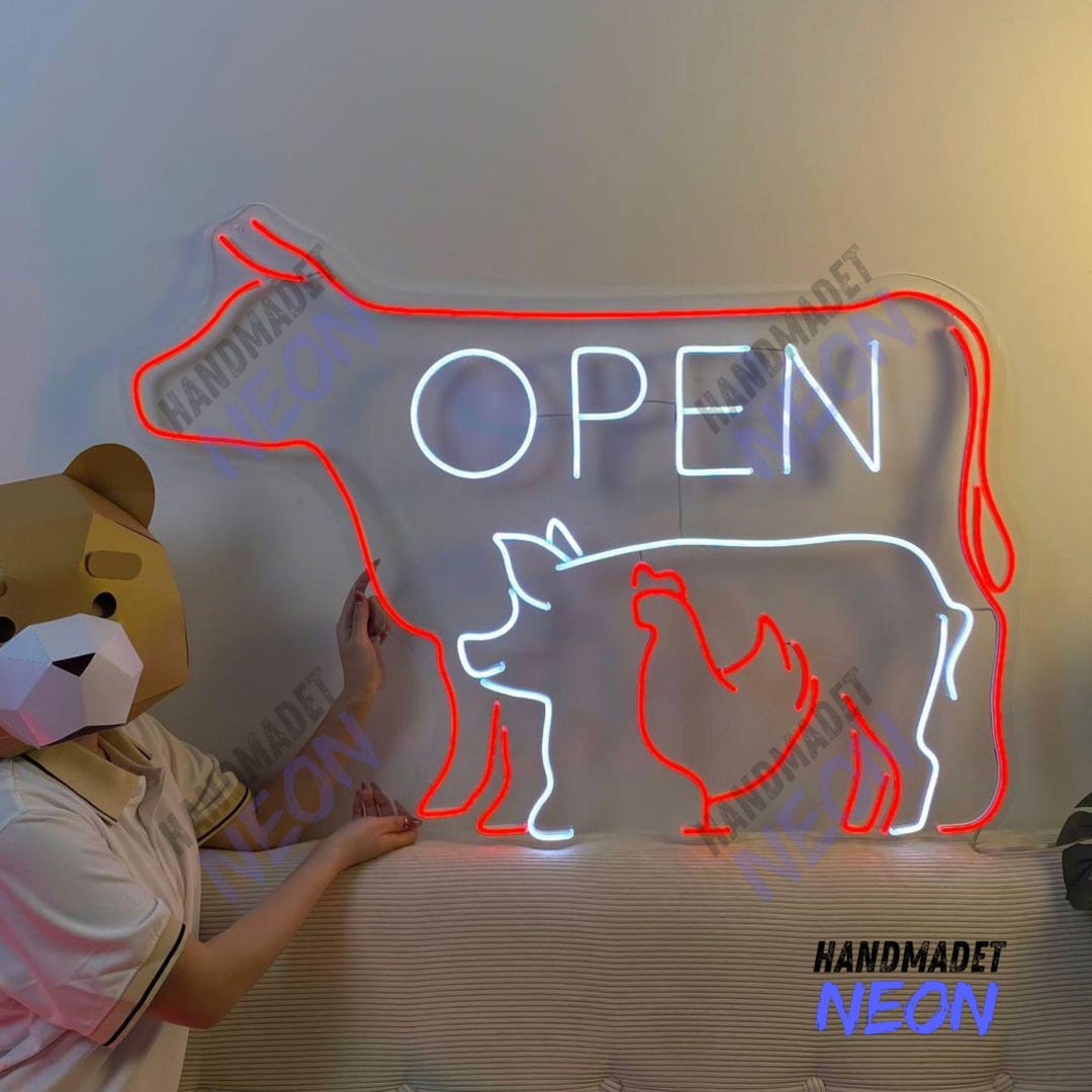 Butcher Shop Open Neon Sign, Butcher Led Sign, Chicken Pig Cow Neon ...