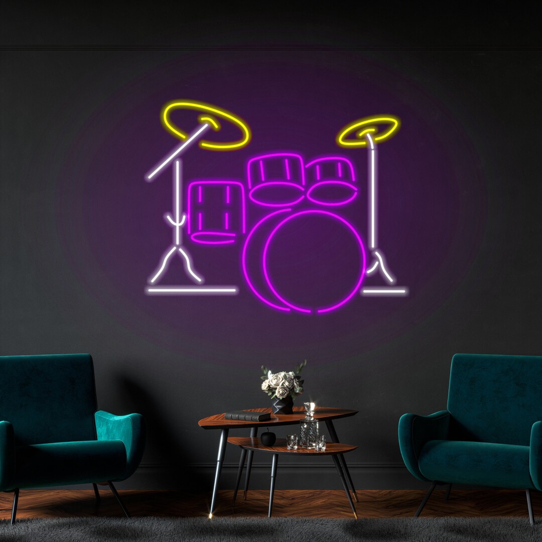 Drum Music Instrument Neon Sign, Music Theme Handmade EL Wire Neon ...