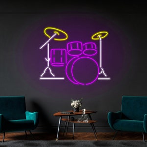 Drum Music Instrument Neon Sign, Music Theme Handmade EL Wire Neon ...