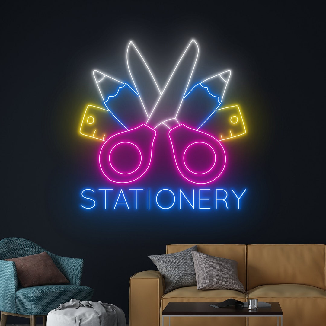 Stationery Led Sign, Stationery Neon Sign, Wall Decor, Stationery Shop ...