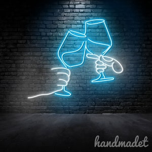 Wine Cheer Neon Wall Sign, Cup of Champagne Led Wall Sign, Alcohol Neon ...