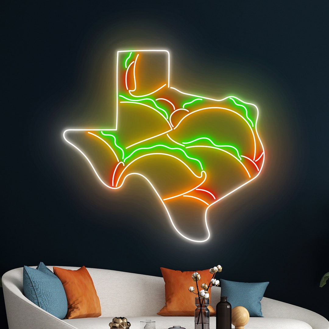 Tacos Texas Map Neon Sign, Taco Neon Light, Tacos Led Light, Tacos Led ...