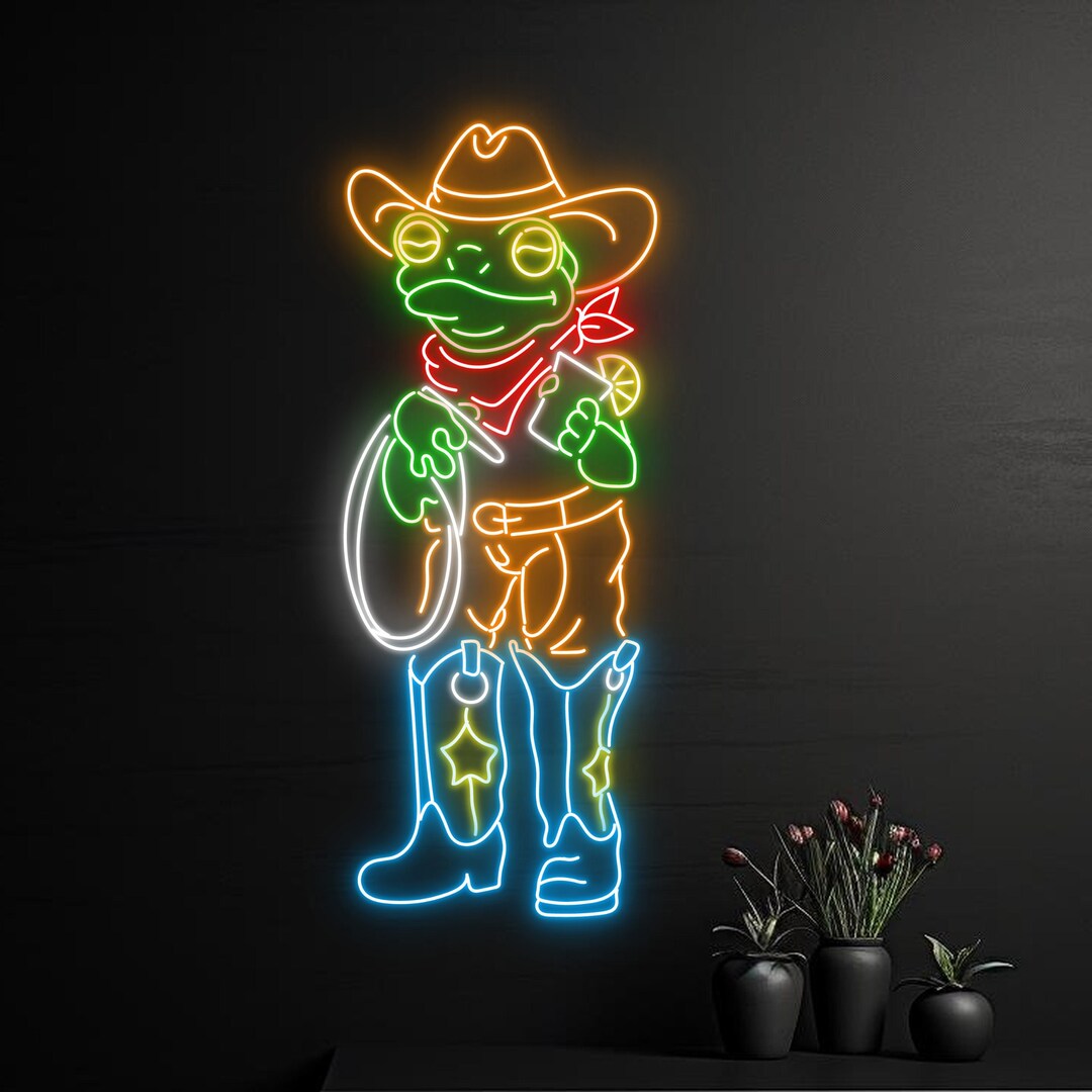 Cowboy Frog Drinking Tequila Neon Sign, Cowboy Toad Drinks Tequila Led ...