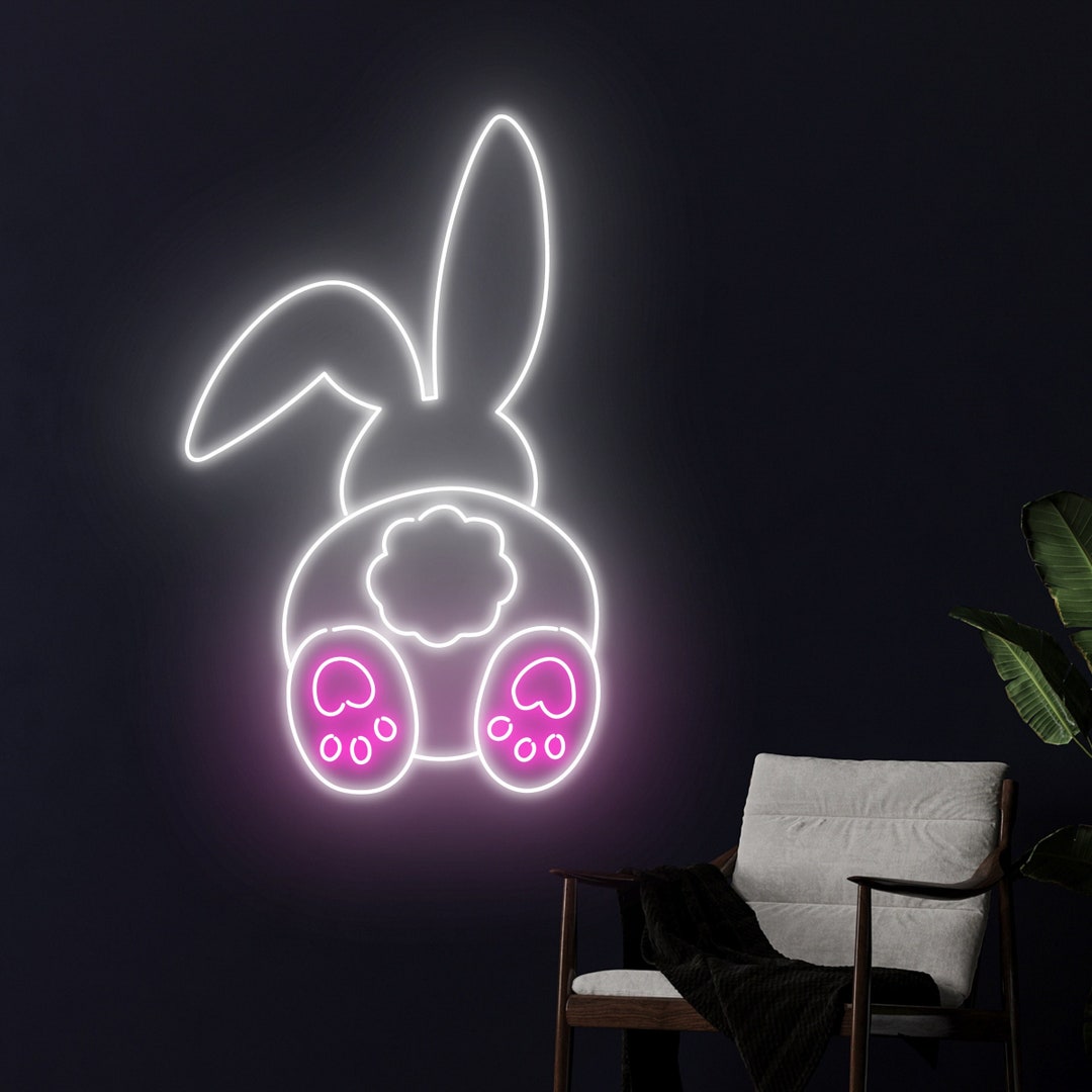Rabbit Neon Sign, Rabbit Butt Led Sign, Happy Easter Neon Light, Easter ...