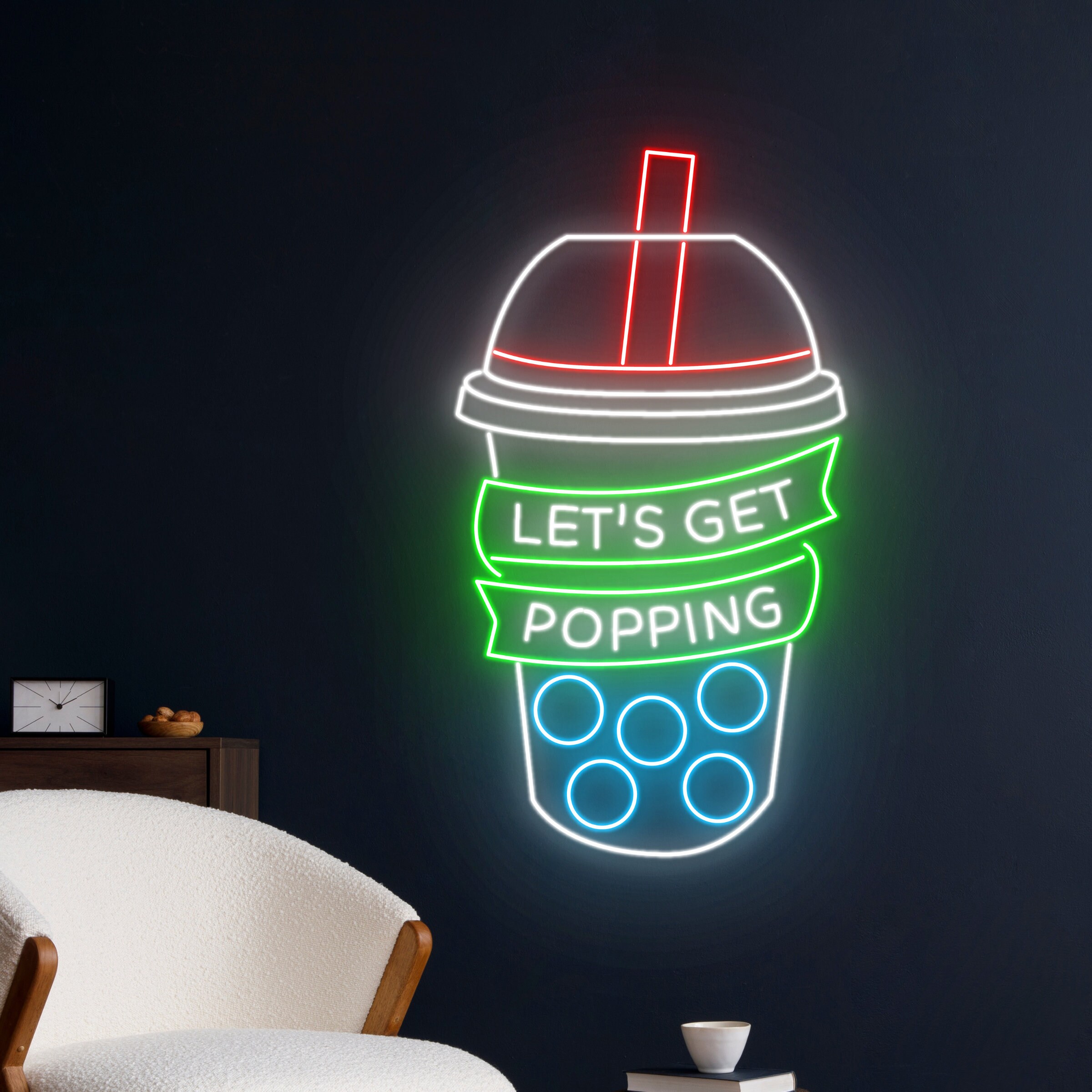 Let's Get Popping Bubble Tea Neon Sign, Boba Tea Neon Light, Milk Tea ...