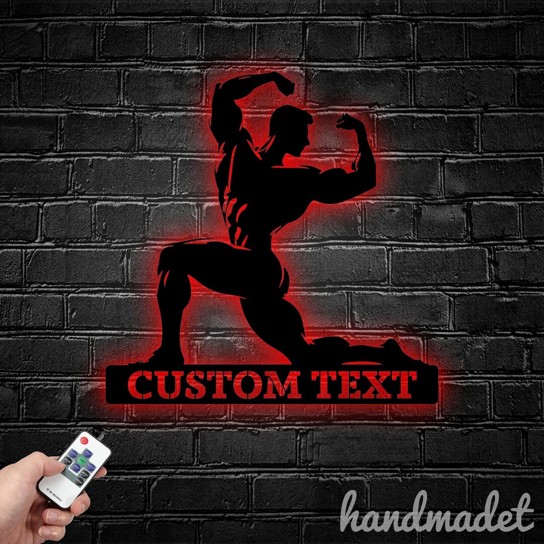 Custom Bodybuilding Metal Wall Art Led Light, Bodybuilder Metal Sign ...
