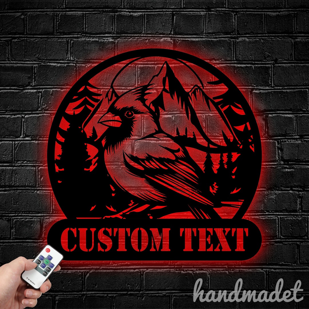 Custom Cardinal Bird Metal Wall Art LED Light, Cardinal Metal Sign ...