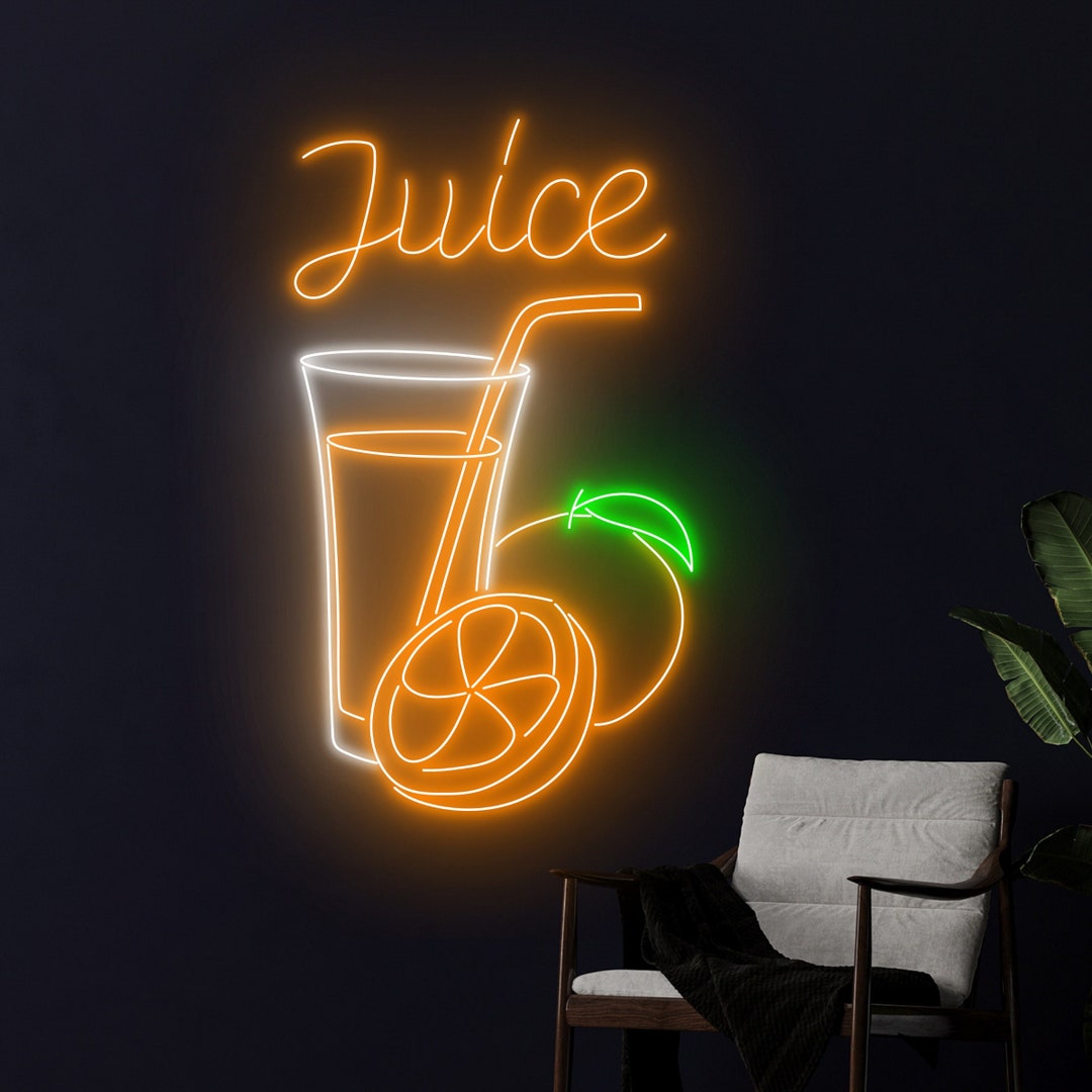 Orange Juice Neon Sign, Orange Fruit Juice Store Room Wall Decor, Bar ...