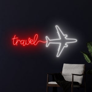 Airplane Travel Neon Sign, Airplane Led Sign, Airplane Wall Decor ...