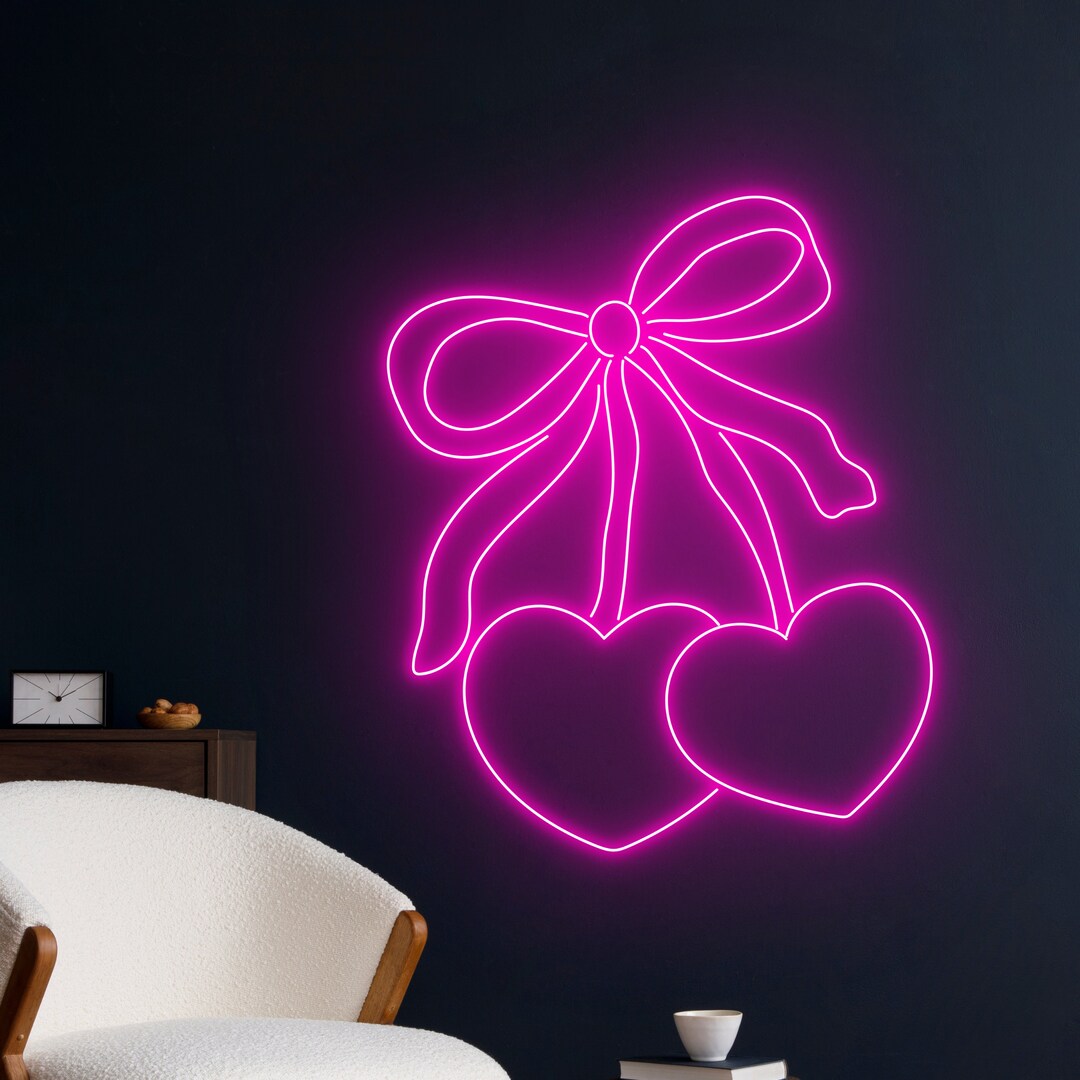 Heart Cherry Bow Led Sign, Cherry Neon Sign, Cherry Fruit Neon Light ...