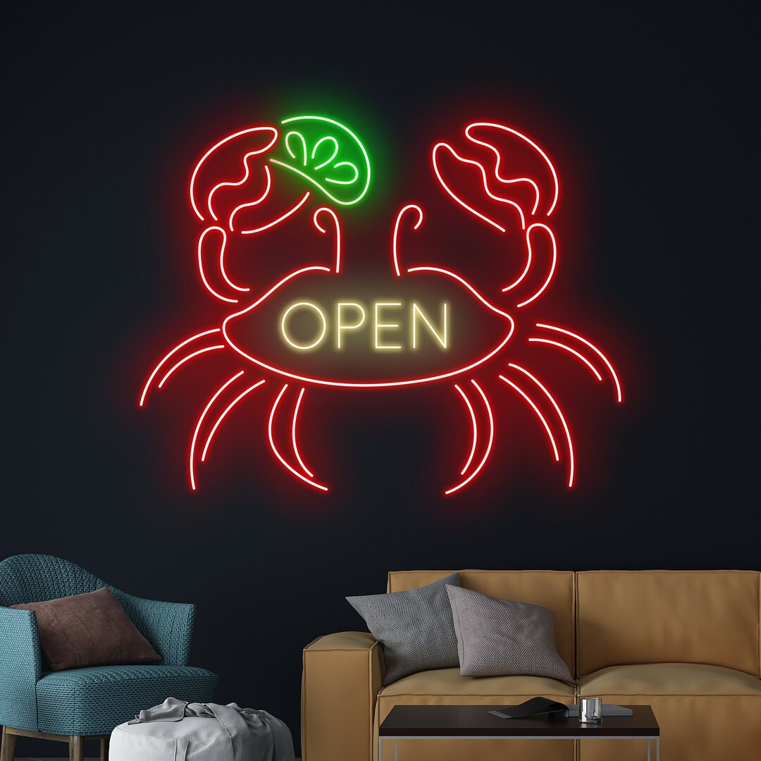 Crab Open Neon Sign, Open Crab Led Sign, Crab Led Light, Crab Neon ...