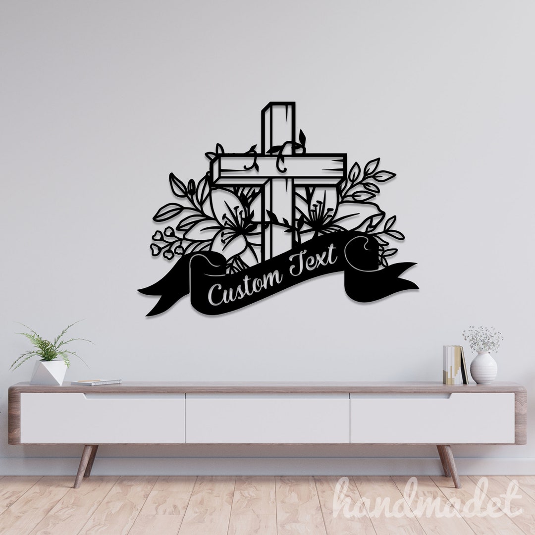 Personalized Faith Cross Metal Wall Sign, Cross Flower Metal Wall Light ...