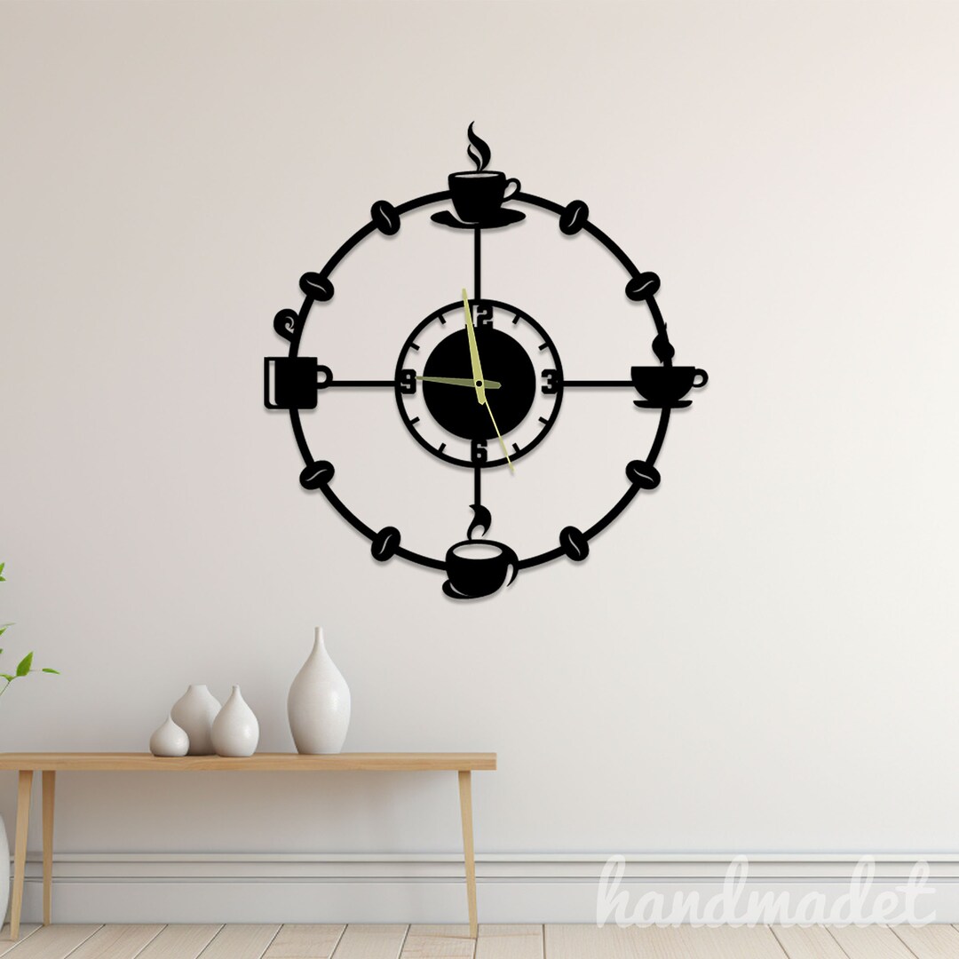 Custom Coffee Bar Wall Clock Unique, Cafe Year Date Round Wall Clock ...
