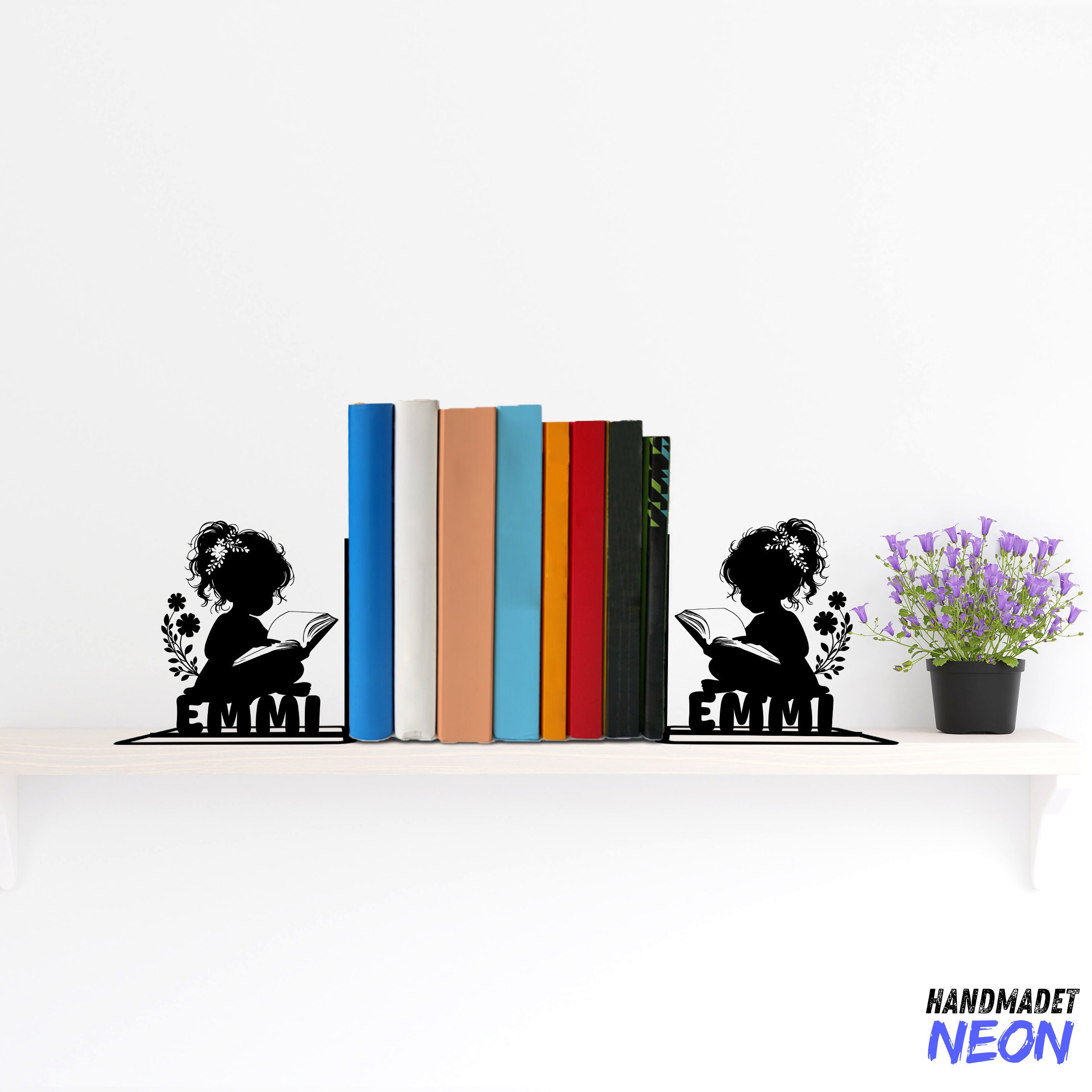 Custom Girl Reading Book Metal Bookends, Bookworm Name Bookend, Read ...
