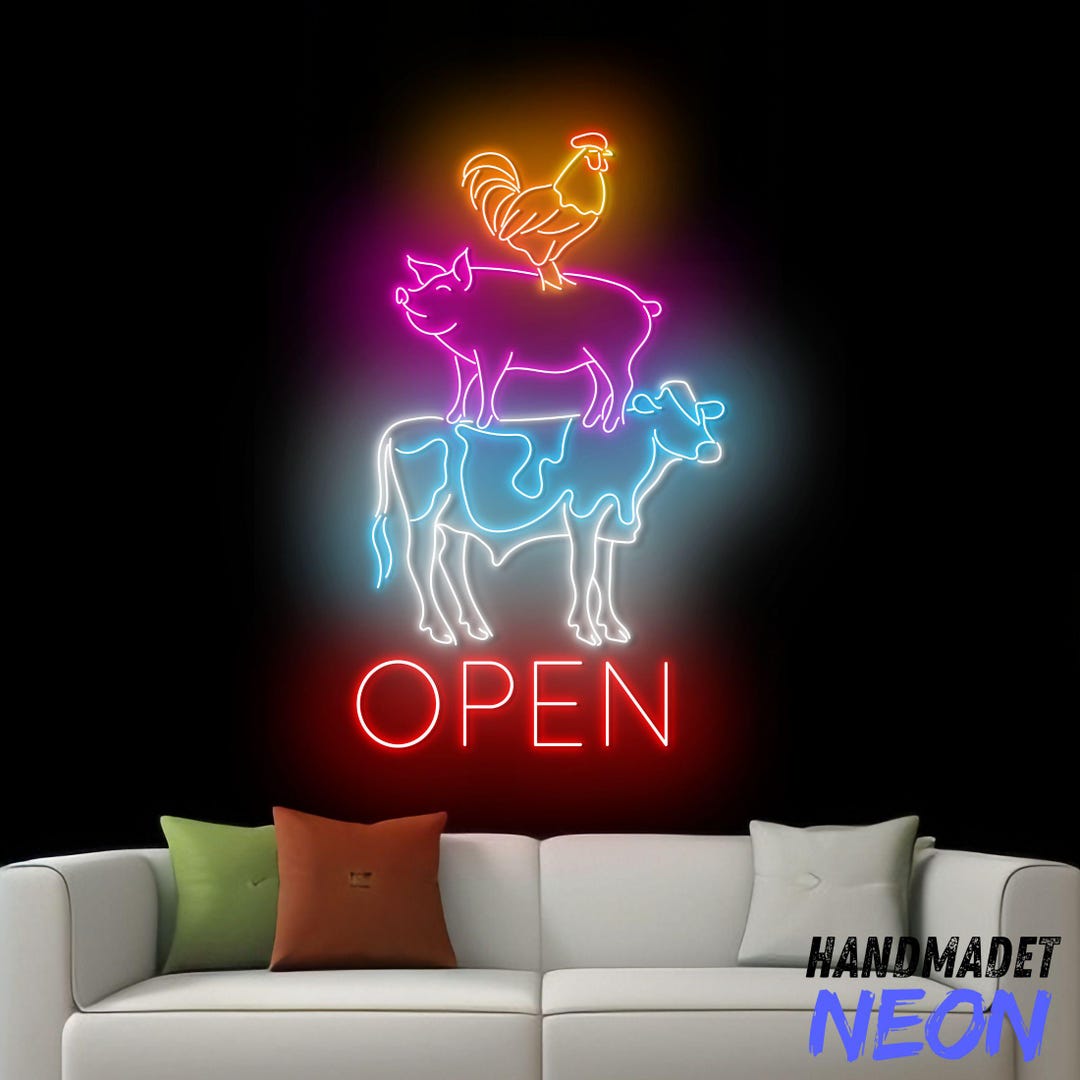 Butcher Shop Open Neon Sign, Butcher Led Sign, Chicken Pig Cow Neon ...