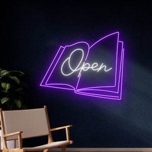 Open Book Neon Sign, Book Open Shop Neon Light, Bookworm LED Light ...
