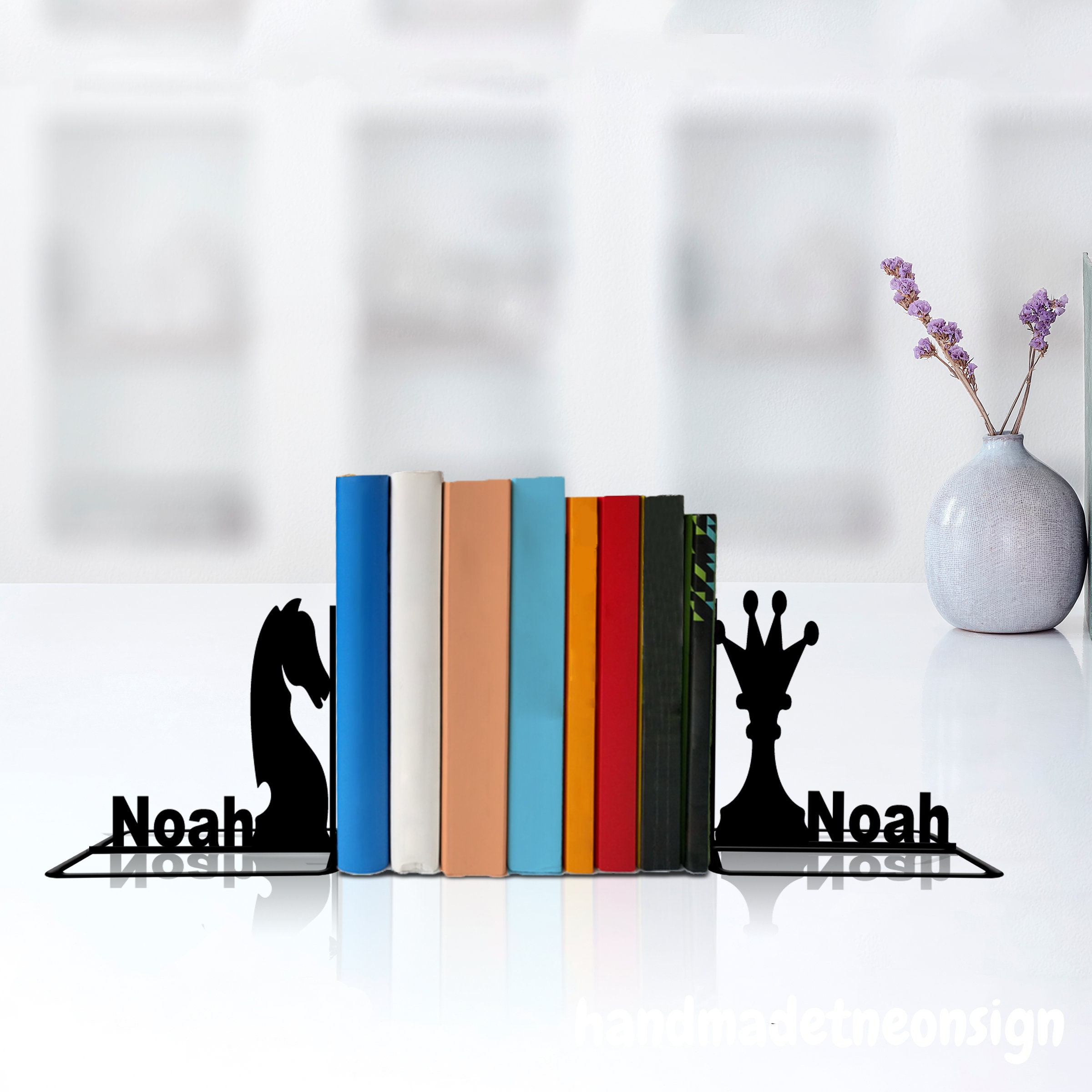 Custom Chess Metal Bookends Chess Set Name Bookend, Chess Table Sign ...
