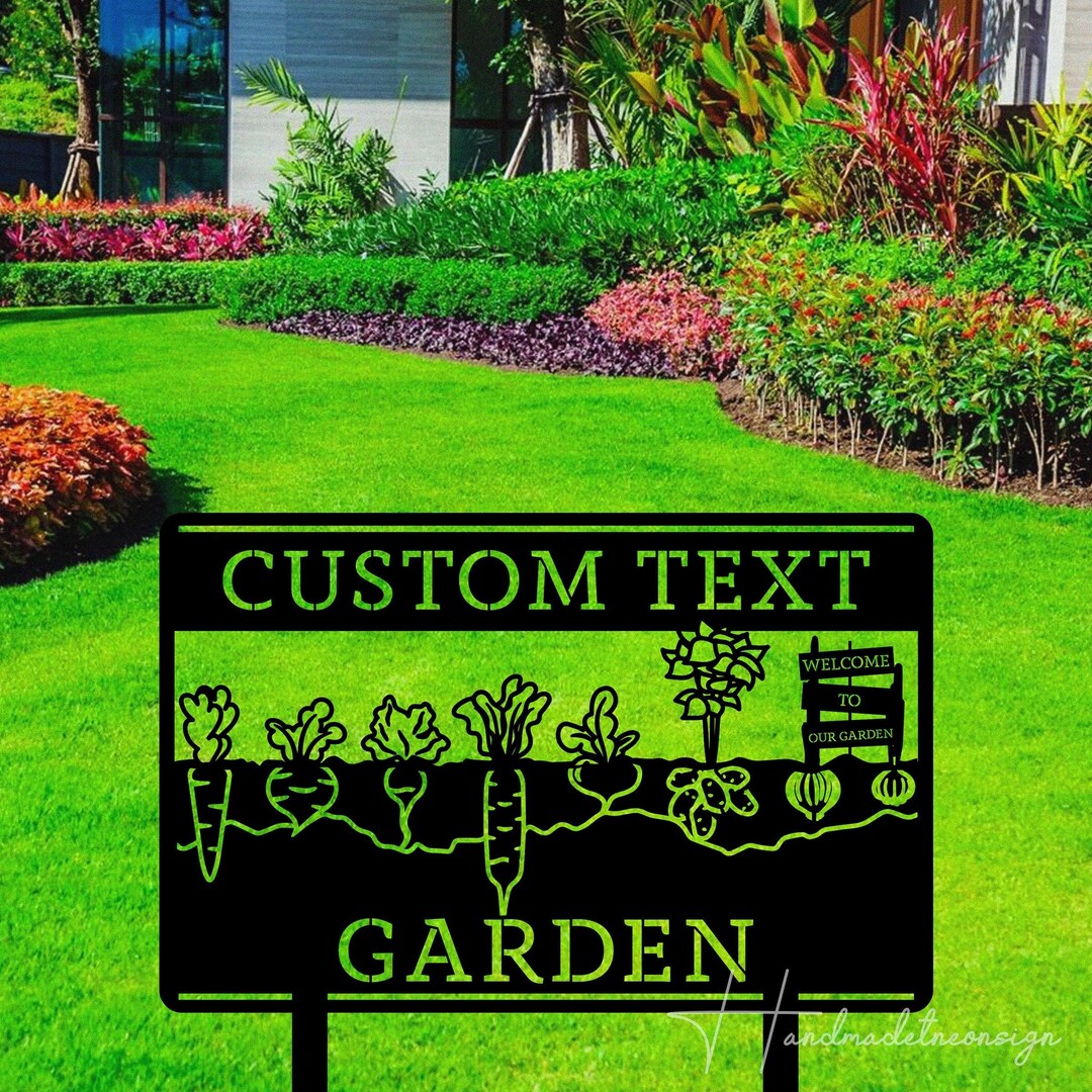 Custom Outdoor Vegetable Garden Metal Sign With Stakes - Personalized ...