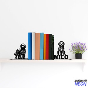 Custom Goldendoodle Dog Metal Bookends, Dog Name Bookend, Dog Table ...