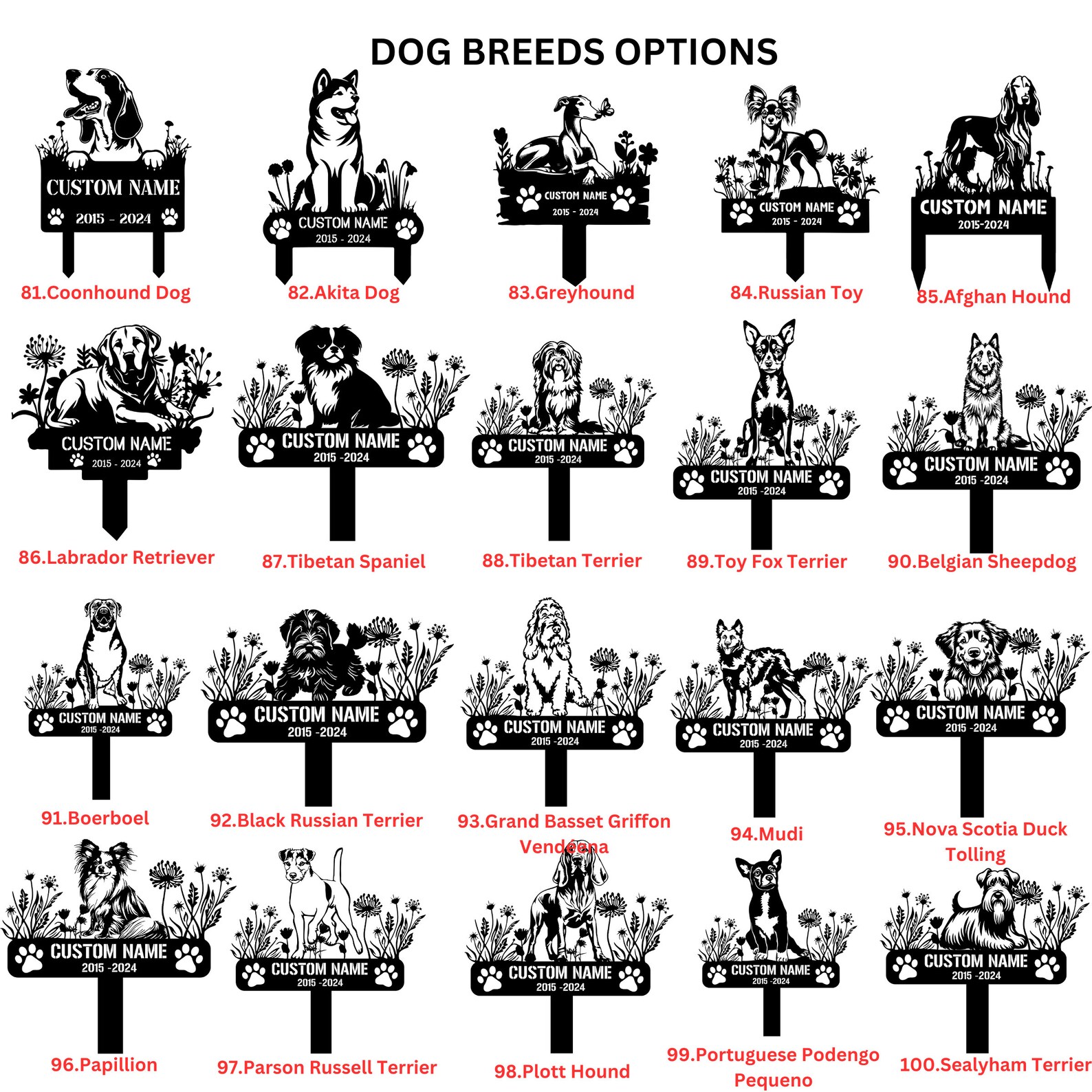 Custom Dog Memorial Stake, Every Dog Breed Stake Metal Sign, Dog Grave ...