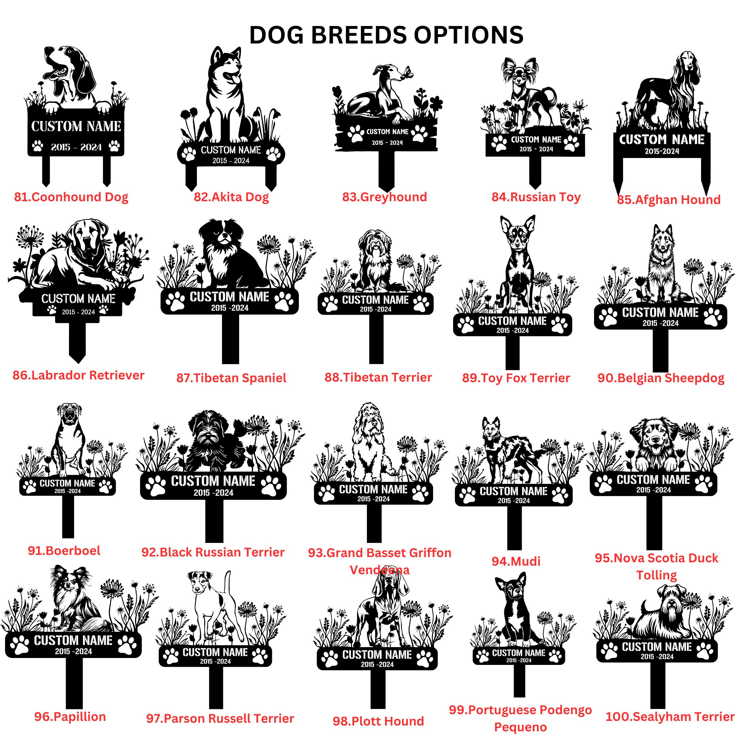 Custom Dog Memorial Stake, Every Dog Breed Stake Metal Sign, Dog Grave ...