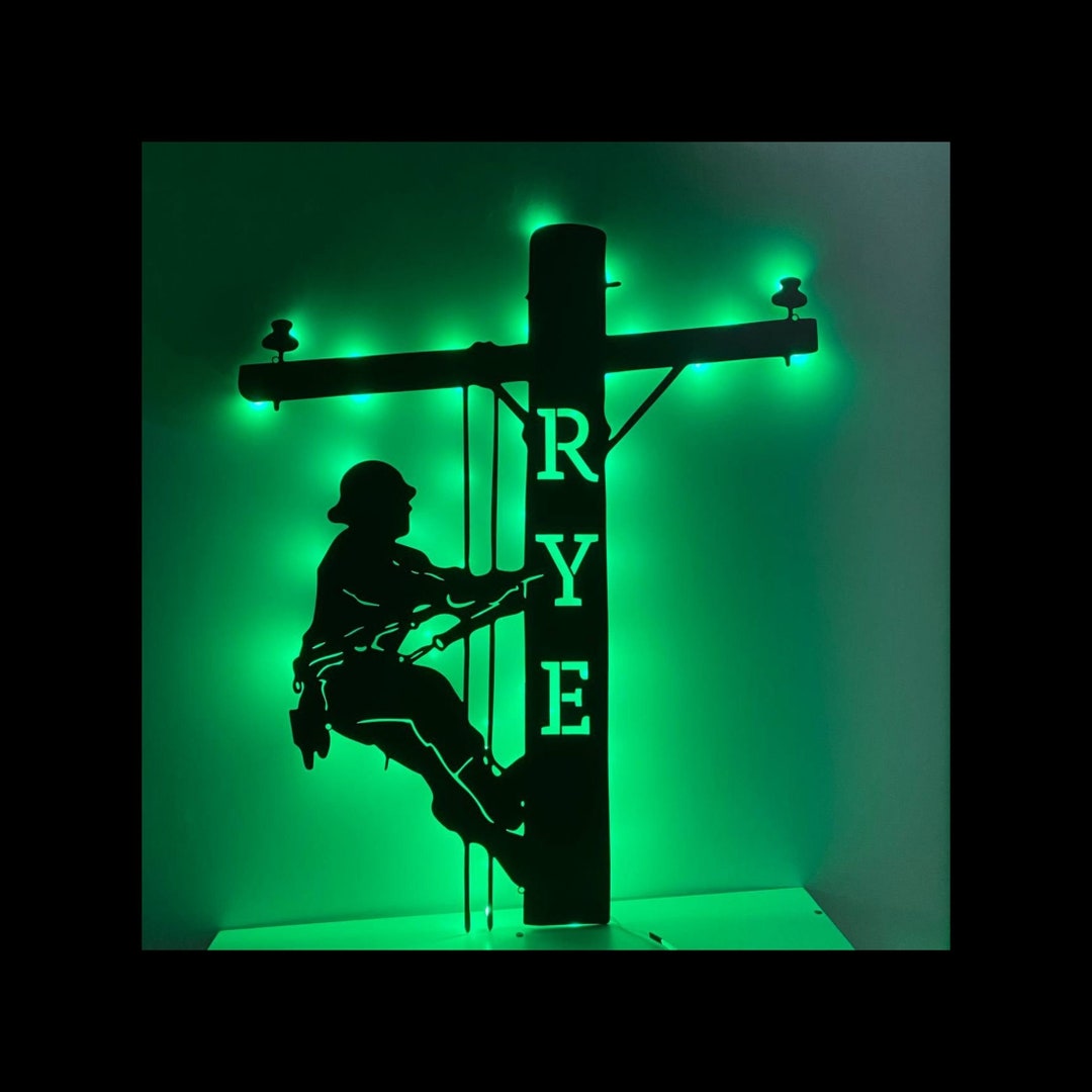 Personalized Lineman Metal Wall Art LED Light, Electric Cable Lineman ...