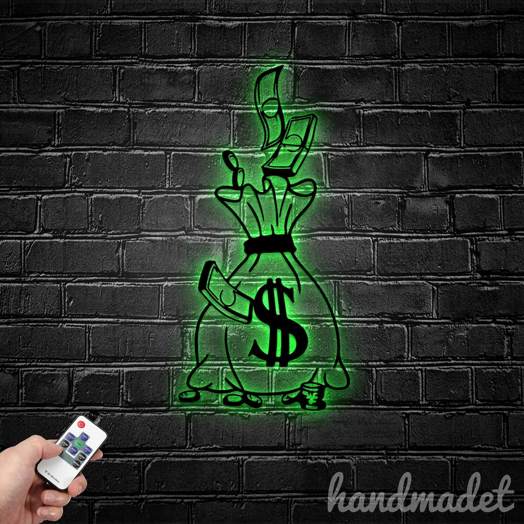 Personalized Money Bag Metal Wall Art LED Light Personalized Money Bag ...