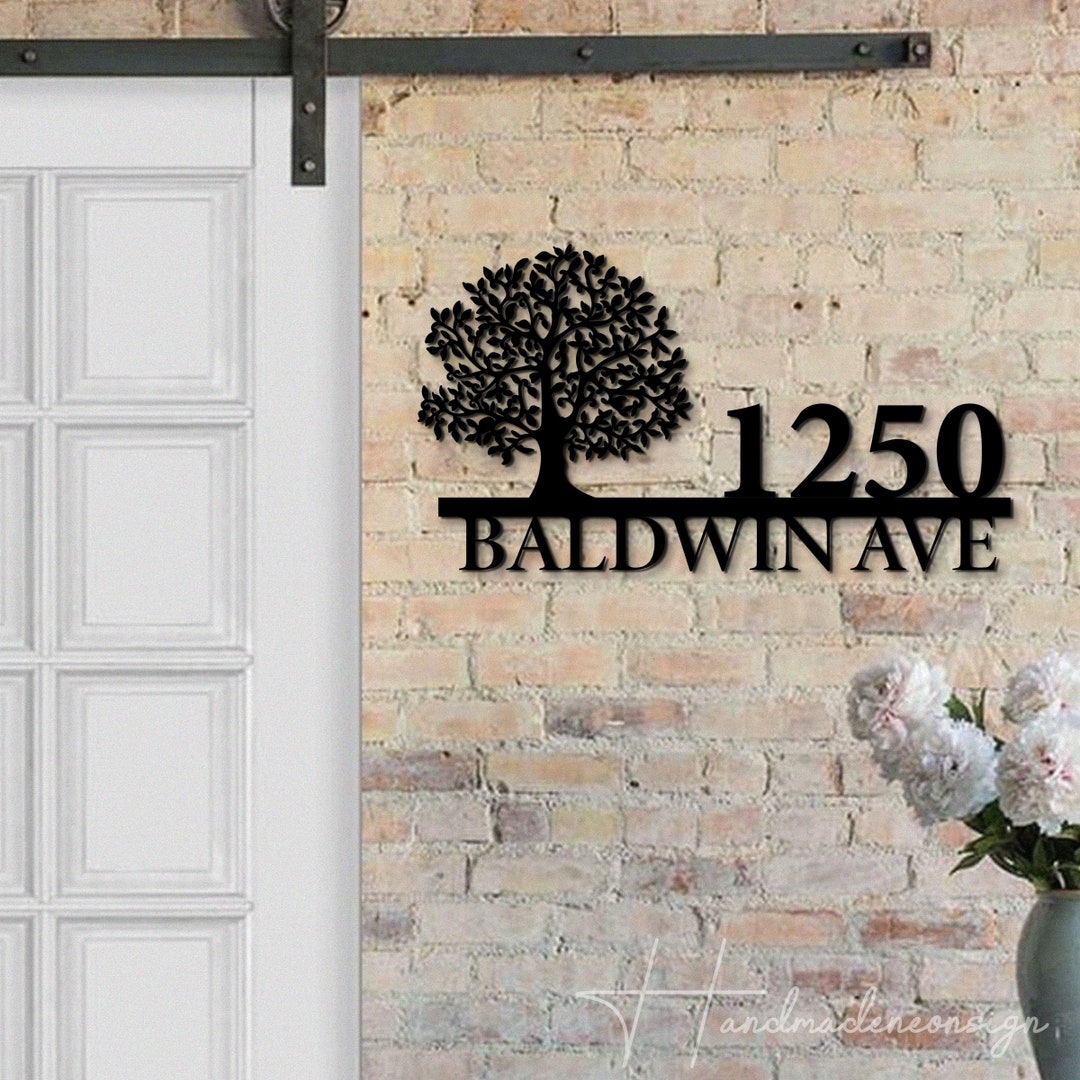 Personalized Tree House Number, Green Tree Home Number Metal Wall Sign ...