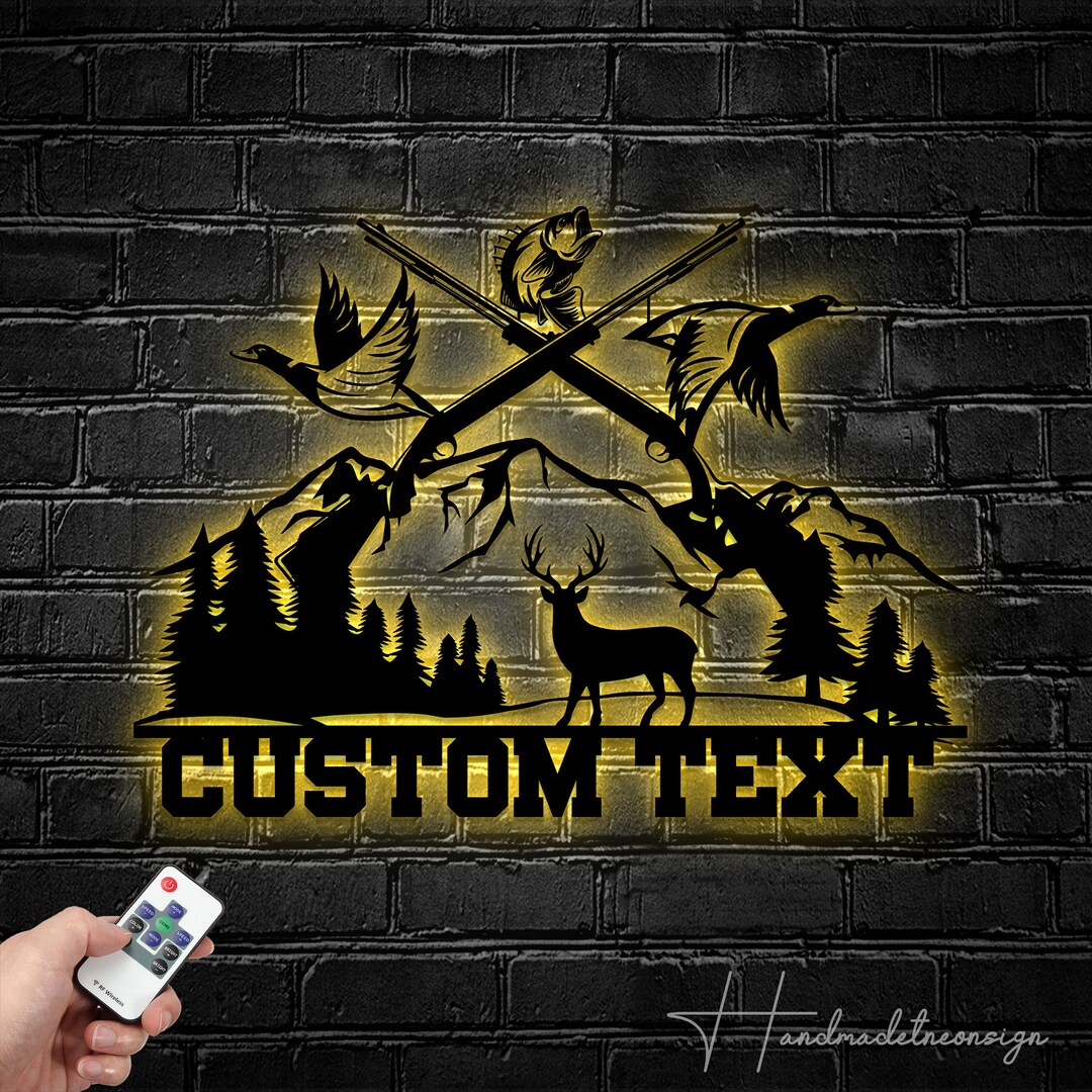 Custom Hunting Metal Wall Art LED Light Personalized Hunter Name Sign ...