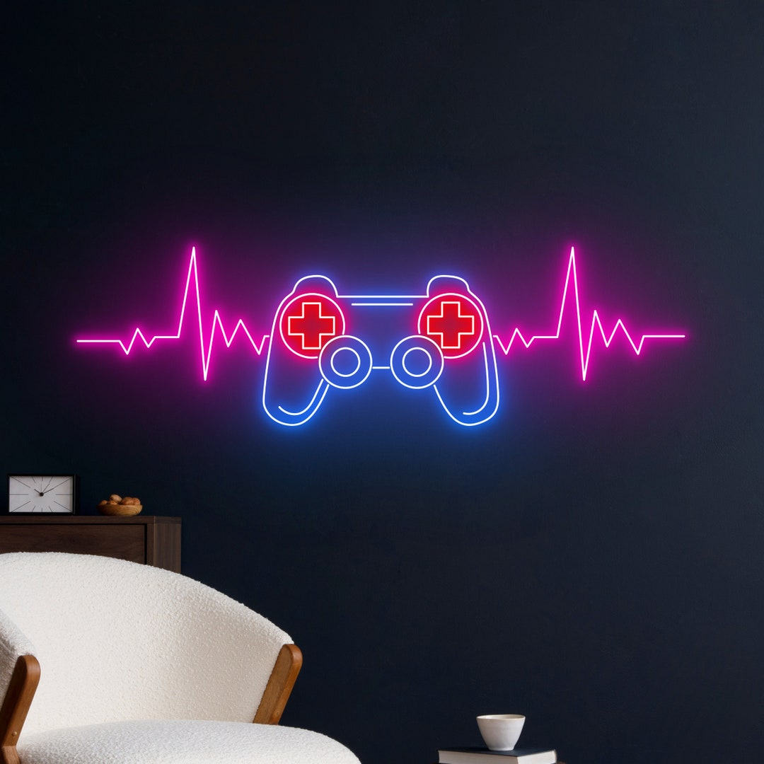 Game Controller Heartbeat Neon Sign, Gamepad Led Sign, Game Led Light ...