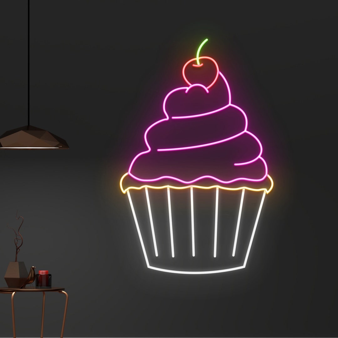 Custom Cherry Cupcake Neon Sign, Fruit Cupcakes LED Sign, Cream Cakes ...