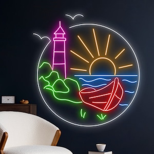Sun Ocean Waves Boat Neon Sign, Beach Led Sign, Holiday Led Light ...