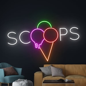 Scoop Ice Cream Neon Sign, Ice Cream Neon Light, Ice Cream Cone LED ...