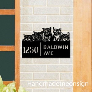 Personalized Peeking Cat House Number, Cute Cat Home Number Metal Wall ...